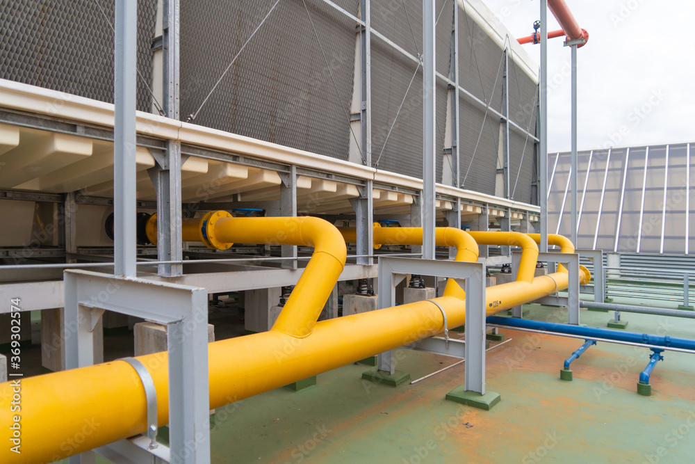 Chiller tower or cooling tower on rooftop of a office building. System ...