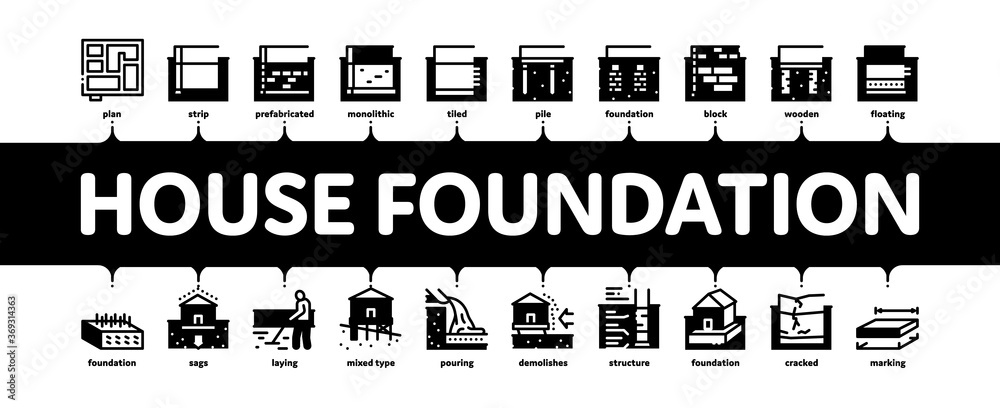 House Foundation Base Minimal Infographic Web Banner Vector. Concrete ...