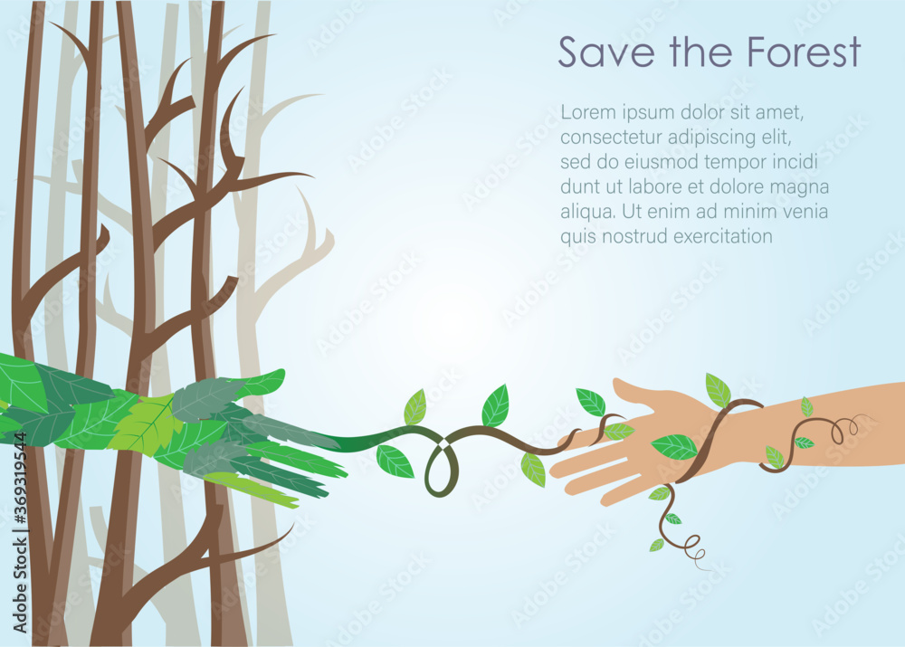 Leaves vines Hand creeping to touch human hand with degraded forest ...