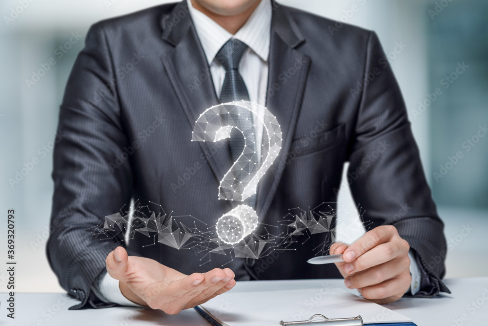 Concept of finding answers to questions posed in business. Stock Photo ...