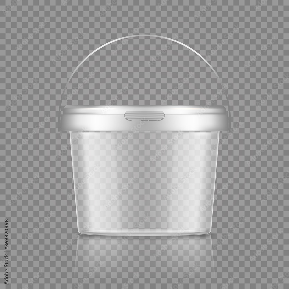 Empty transparent bucket with handle mockup for ice cream, yoghurt ...