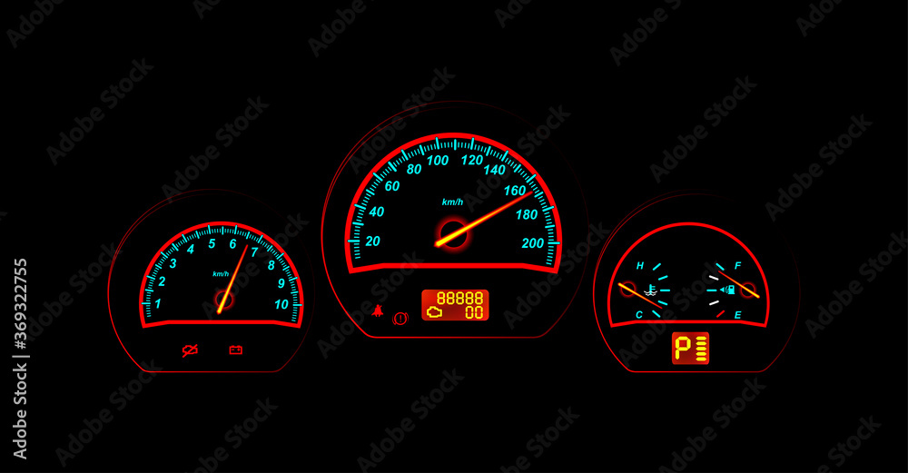 Vector car dashboard glows in the dark. Blank for template isolated ...
