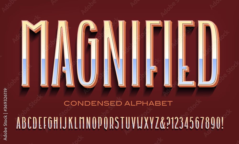 Magnified Condensed Tall Vector Alphabet. This Unique Narrow Lettering ...