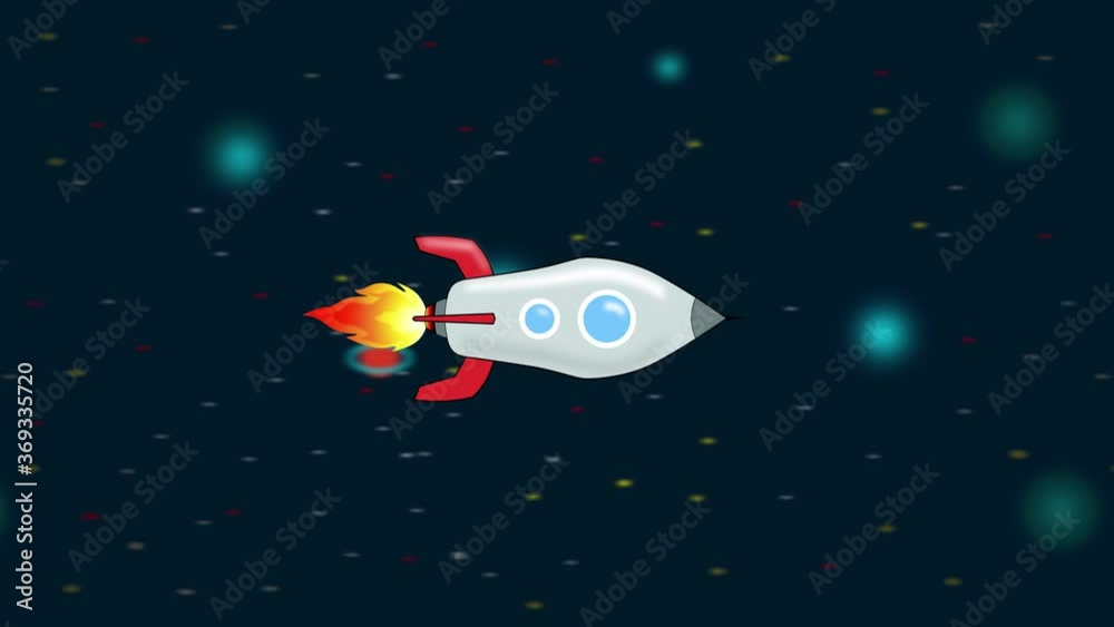 Animation with a rocket flying in space and back to school writing ...