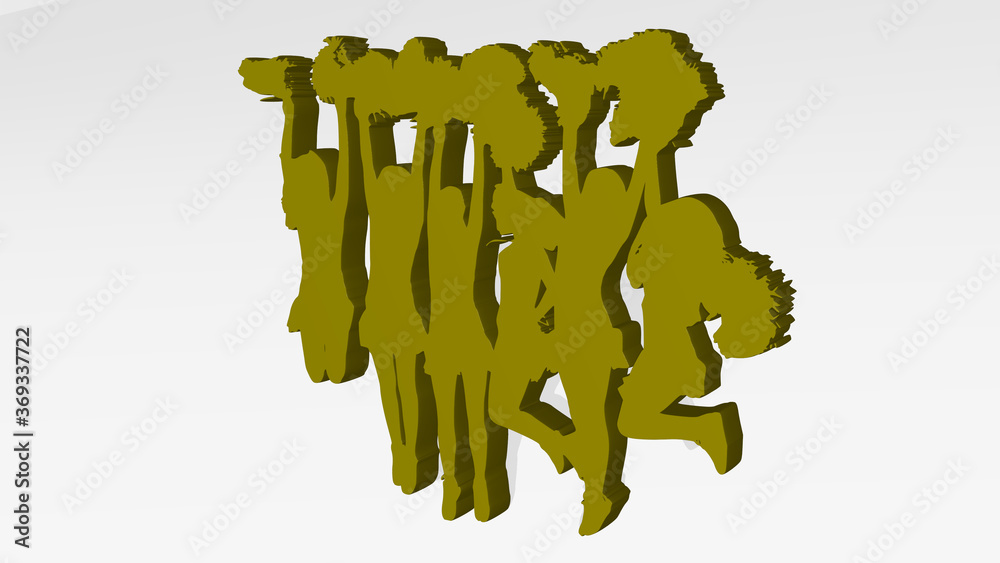 cheerleader girls dancing stand with shadow. 3D illustration of ...
