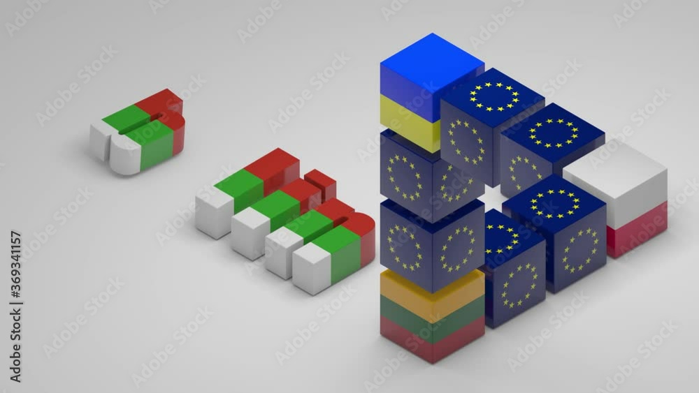 3D animation of an impossible triangle with flags of Ukraine, Poland ...