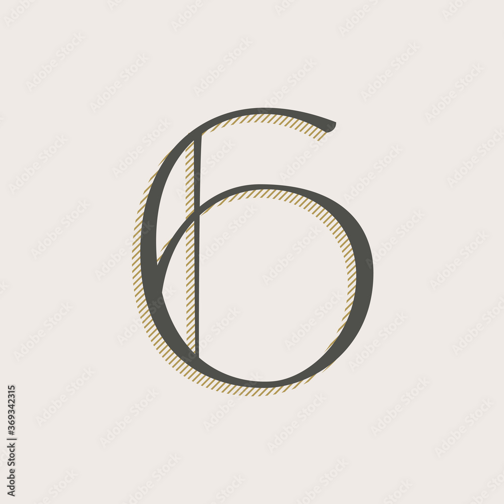 Elegant number six serif font. Classic thin pen lettering with shadow ...