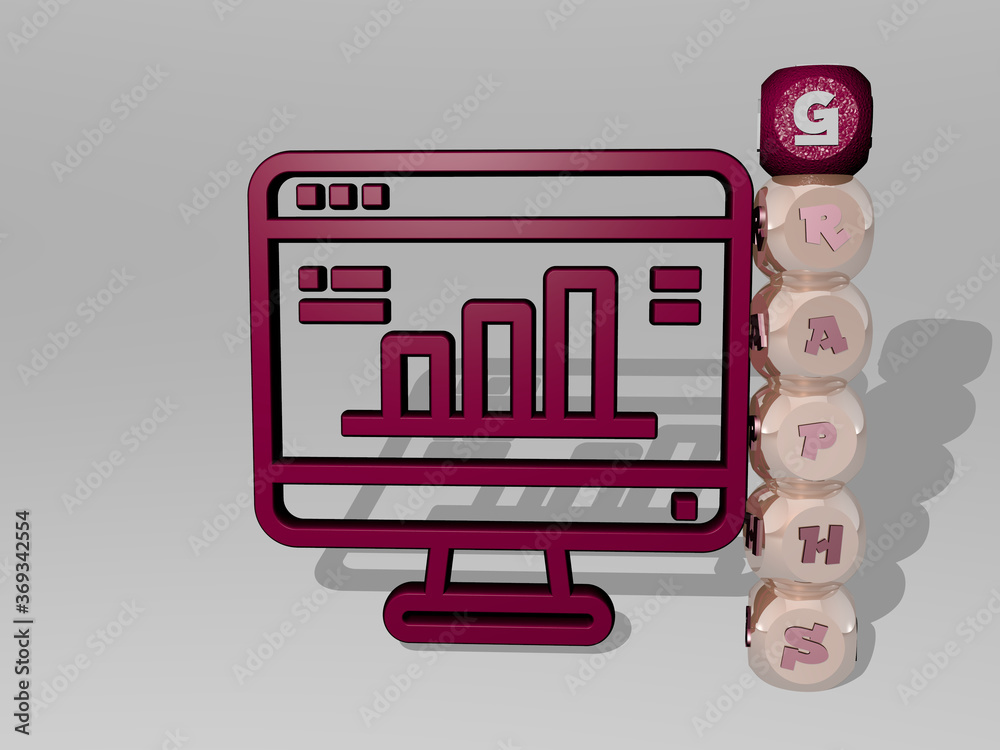 3D representation of GRAPHS with icon on the wall and text arranged by ...