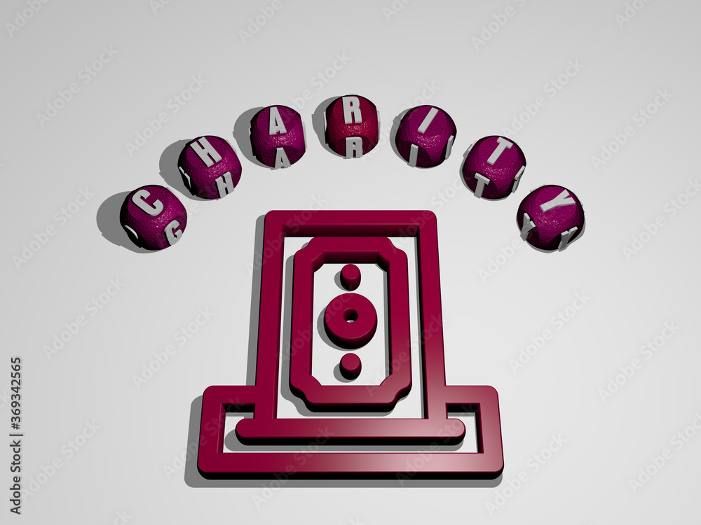 3D illustration of charity graphics and text around the icon made by ...