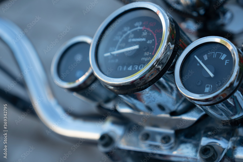 Dashboard of a sports motorcycle, with speedometer and tachometer ...