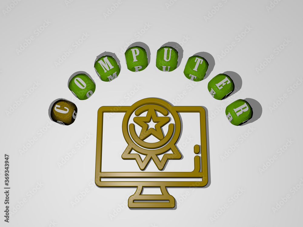 3D graphical image of COMPUTER vertically along with text built around ...
