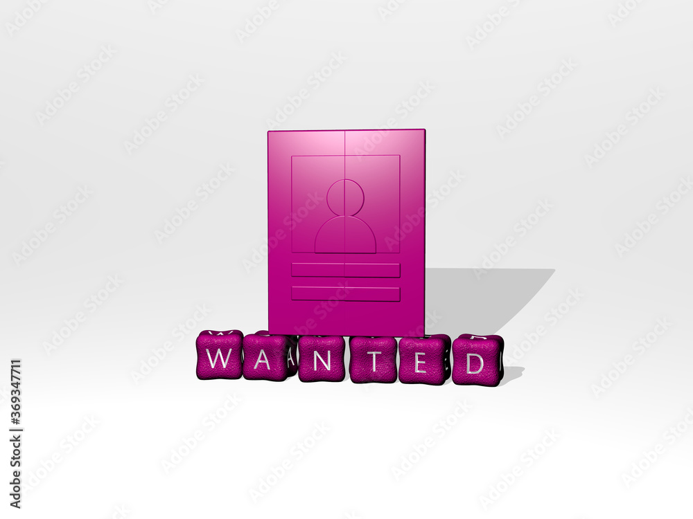 3D representation of wanted with icon on the wall and text arranged by ...