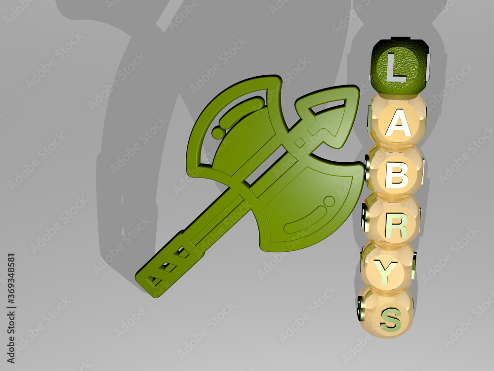 3D representation of LABRYS with icon on the wall and text arranged by ...