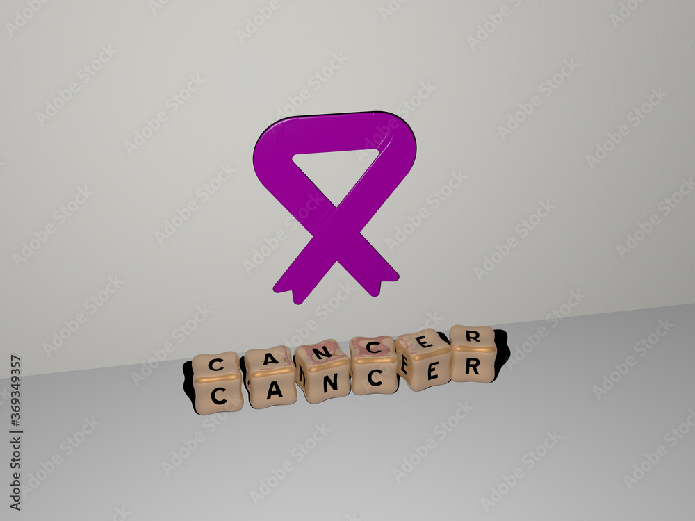 3D representation of CANCER with icon on the wall and text arranged by ...