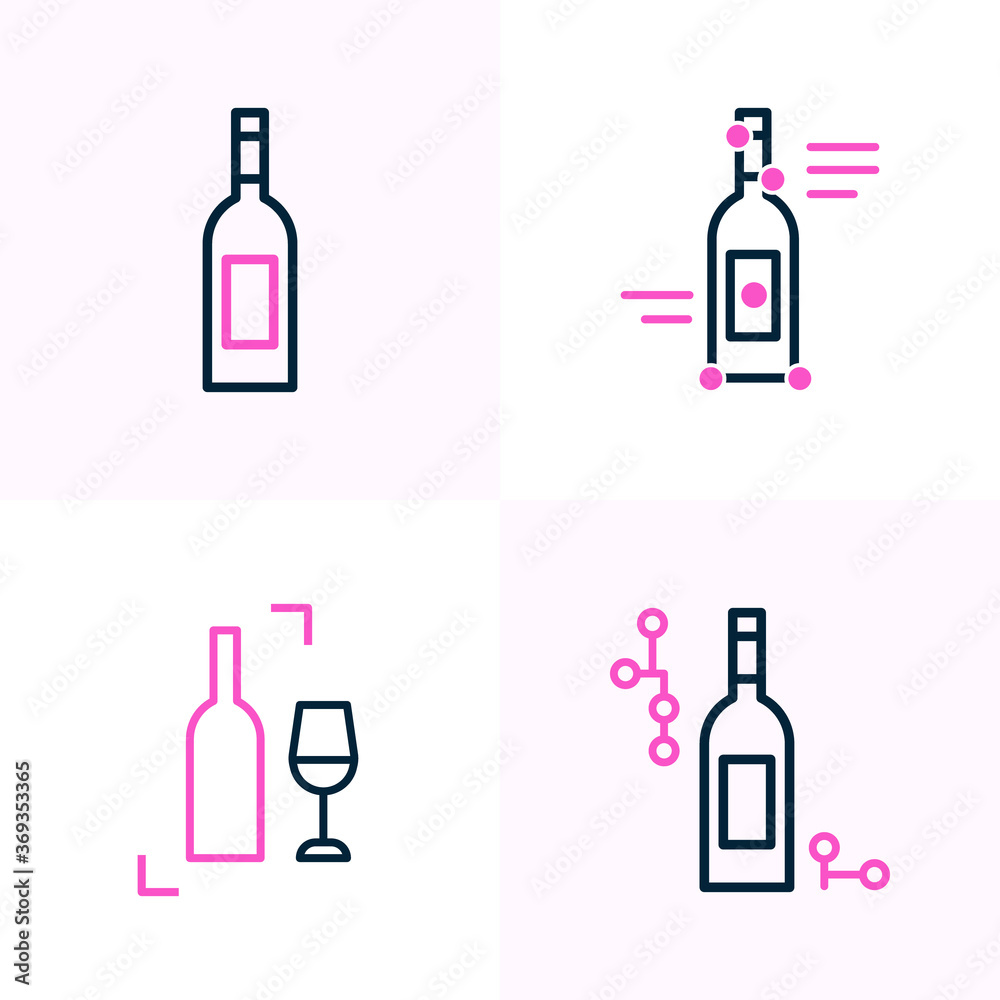 Set of linear icons scanning of alcohol label. Colorful, outline pack ...