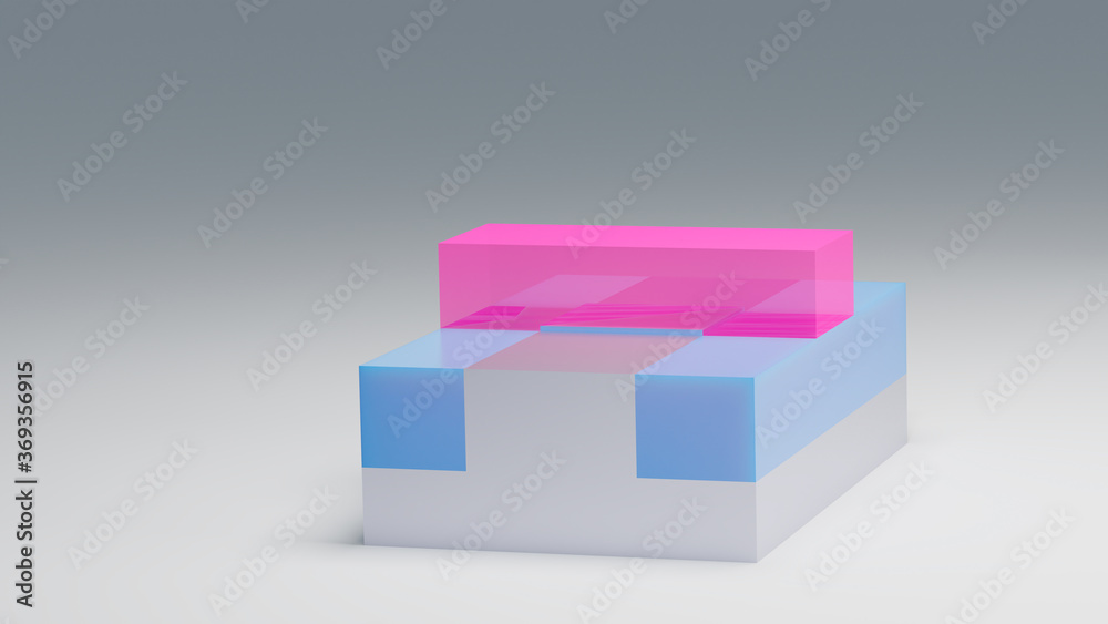 Planar CMOS FET transistor 3D render. Metal oxide semiconductor field ...
