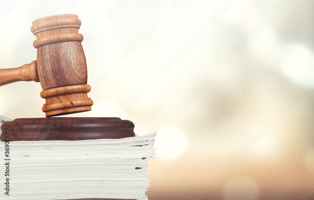 Judge wooden hammer and stack documents Stock Photo | Adobe Stock