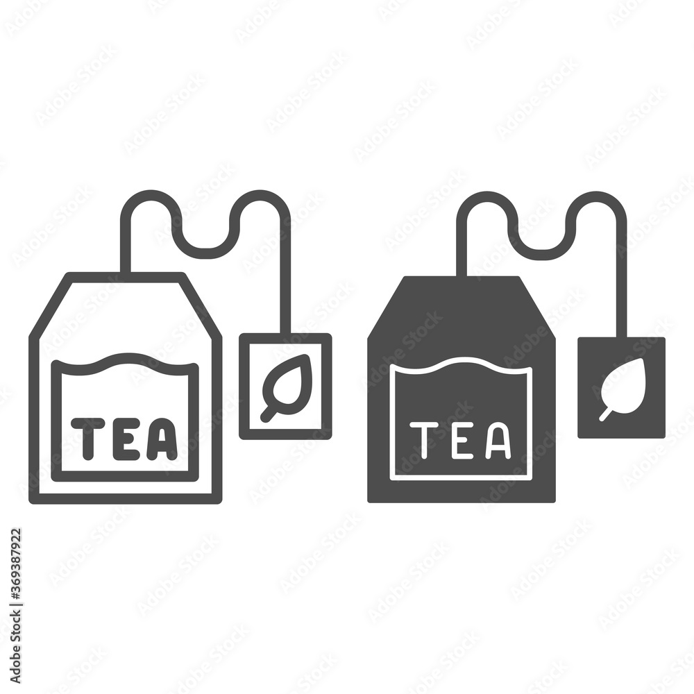 Tea bag line and solid icon, tea time concept, Teabag sign on white ...