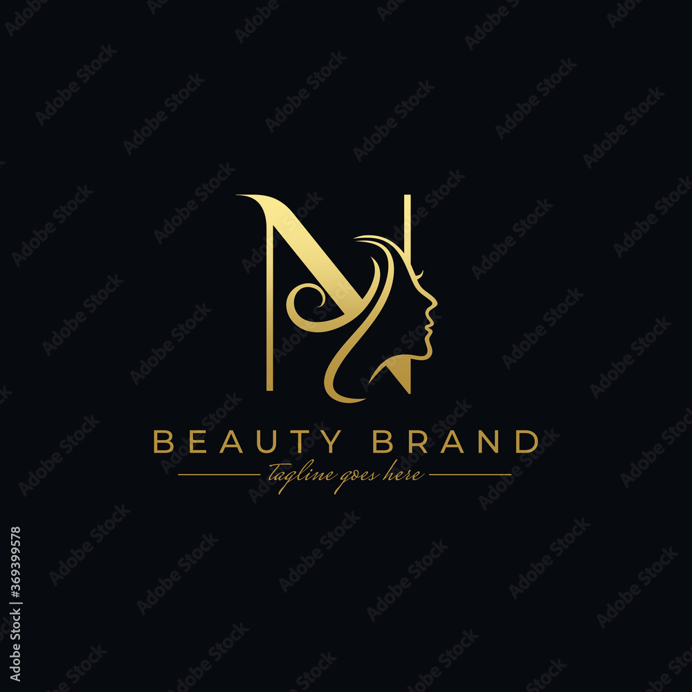 Letter N Beauty Face, Hair Salon Logo Design Stock Vector | Adobe Stock