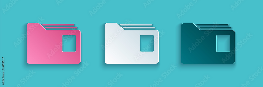 Paper cut Document folder icon isolated on blue background. Accounting ...