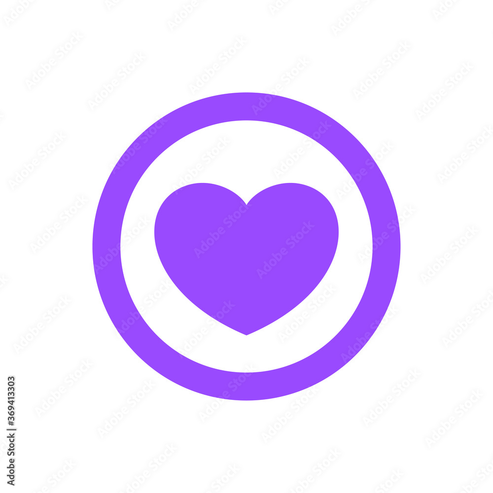 heart shape icon simple in circle purple, heart symbol for button ...