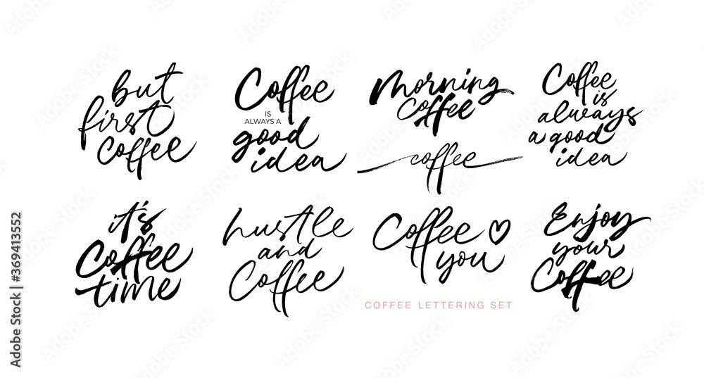 Coffee lettering collection. Modern ink brush vector calligraphy ...