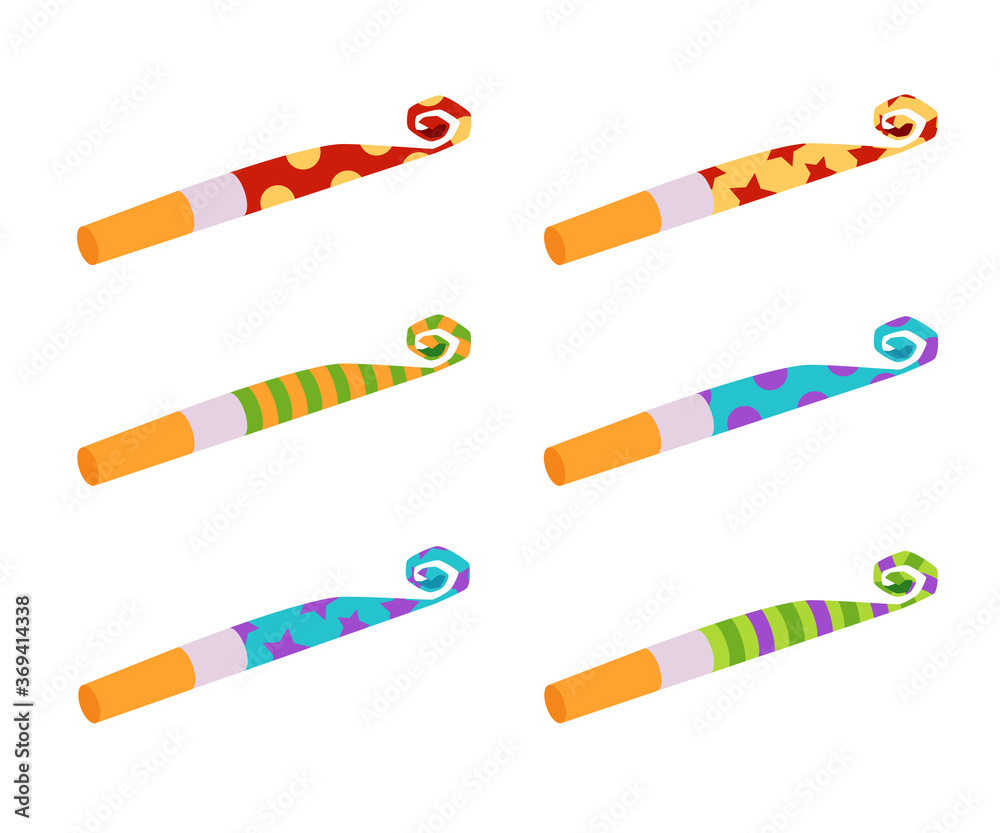 Colorful party blower horn set isolated on white background Stock ...