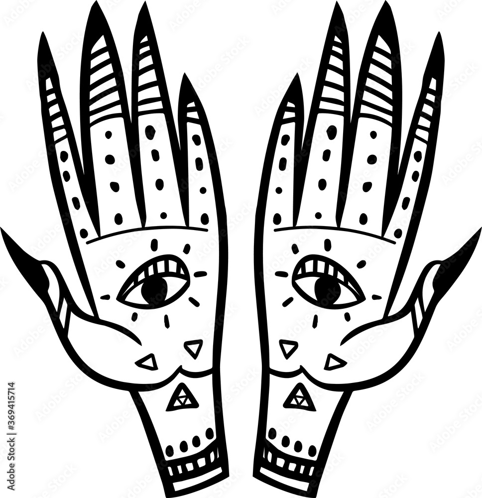 Occult illustration of hands in black and white style with esoteric ...