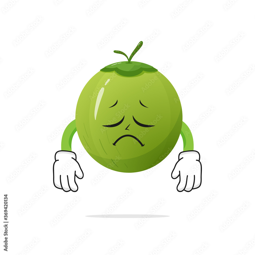 sad green coconut character on a white background -vector Stock Vector ...