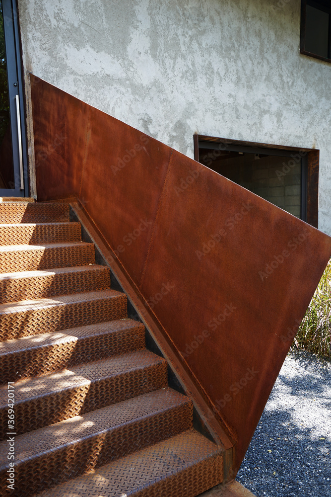 Exterior architecture design and decoration of outdoor rusty staircase ...