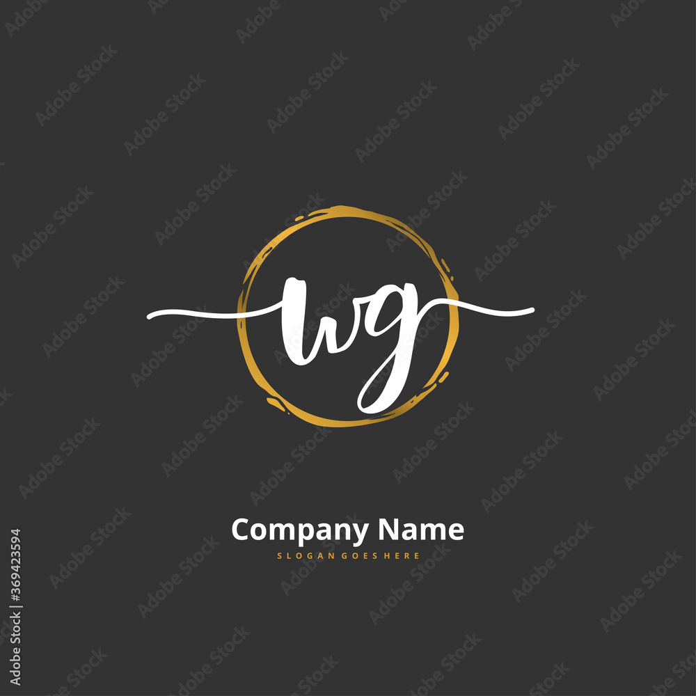 W G WG Initial handwriting and signature logo design with circle ...