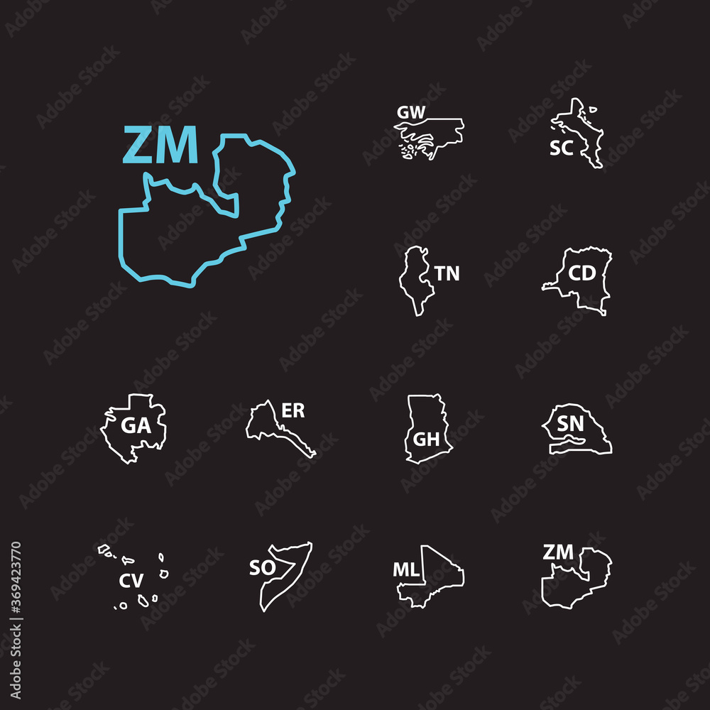 Country icons set. Cape verde and country icons with gabon, zambia and ...