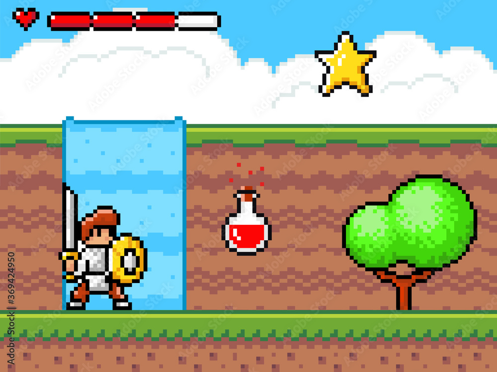 Pixel game interface. 80s graphic. Hero or personage, character of ...