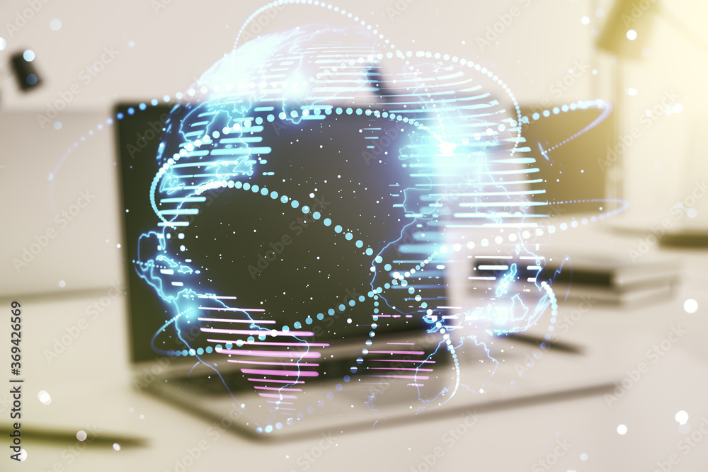 Abstract graphic digital world map with connections on modern computer ...