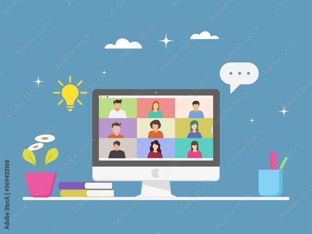 flat vector illustration e-learning and online education concept ...