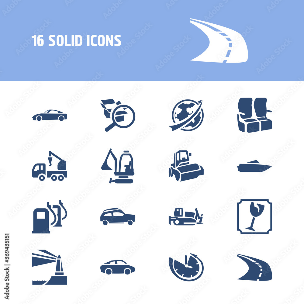 Vehicle icon set and suv with world shipping, passenger seats and ...