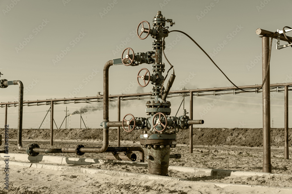 Petroleum well wellhead equipment. Hand valve with handwheel on the ...