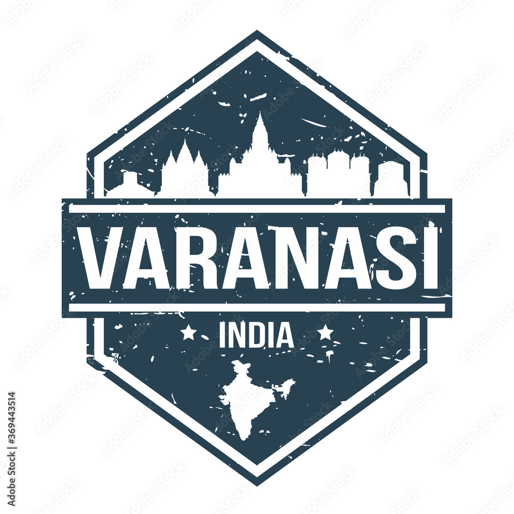 Varanasi India Travel Stamp Icon Skyline City Design Tourism. Stock ...