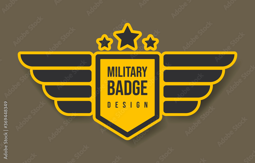 Military badge design with wings and stars. Vector illustration. Army ...