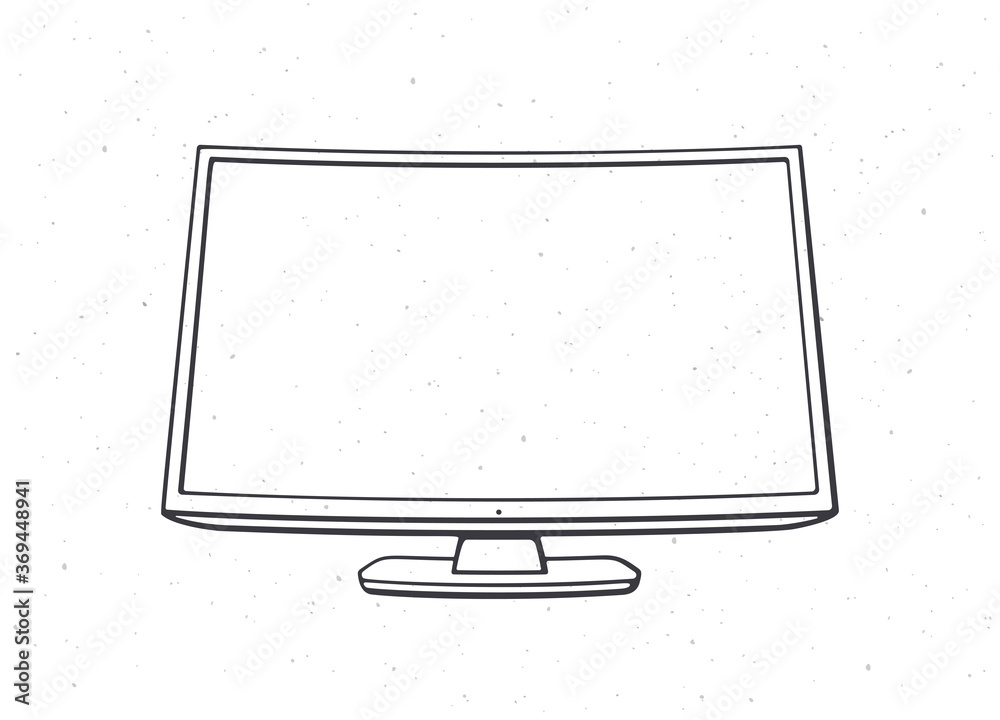 Modern digital smart TV with full ultra HD display. Outline. Vector ...