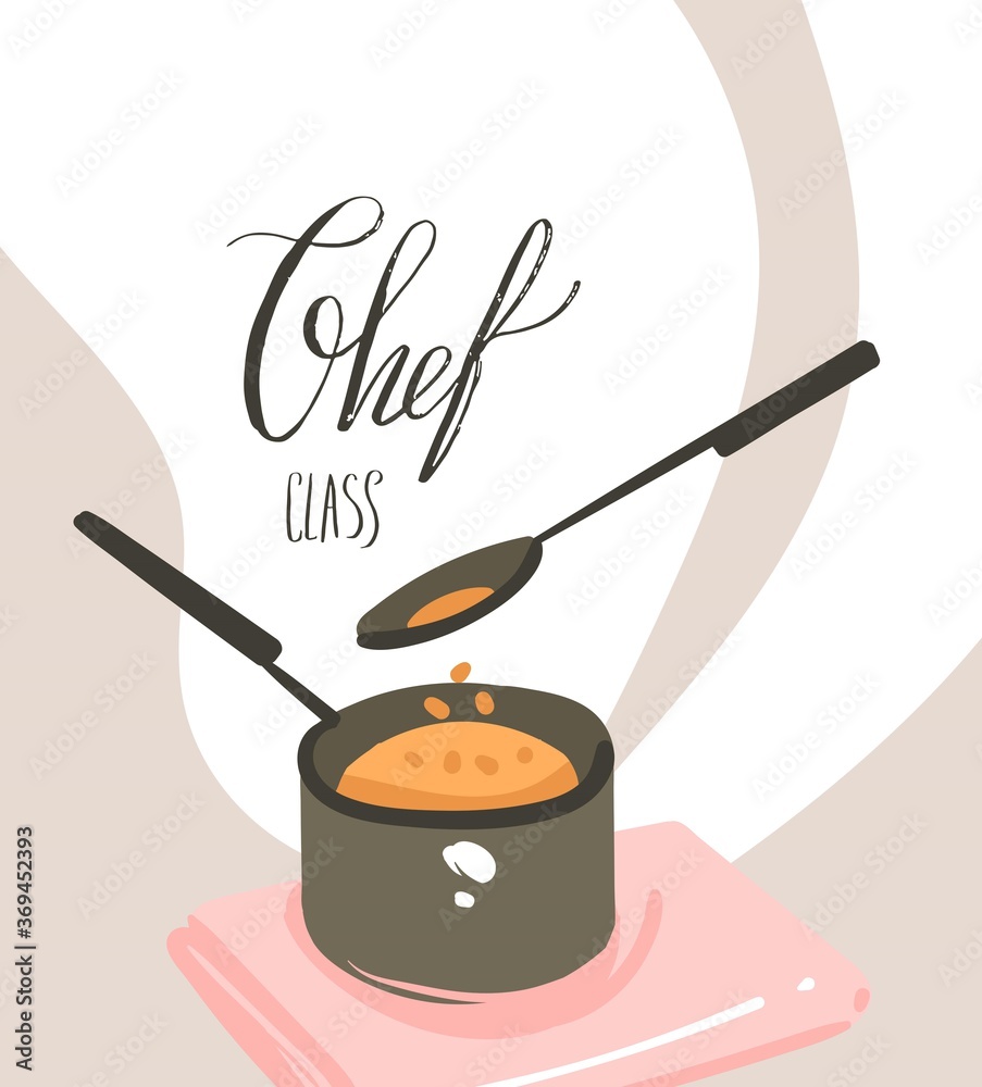 Hand drawn vector abstract modern cartoon cooking class illustrations ...