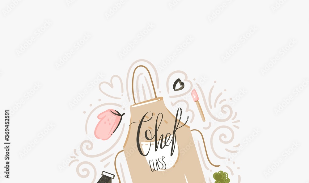Hand drawn vector abstract modern cartoon cooking class illustrations ...