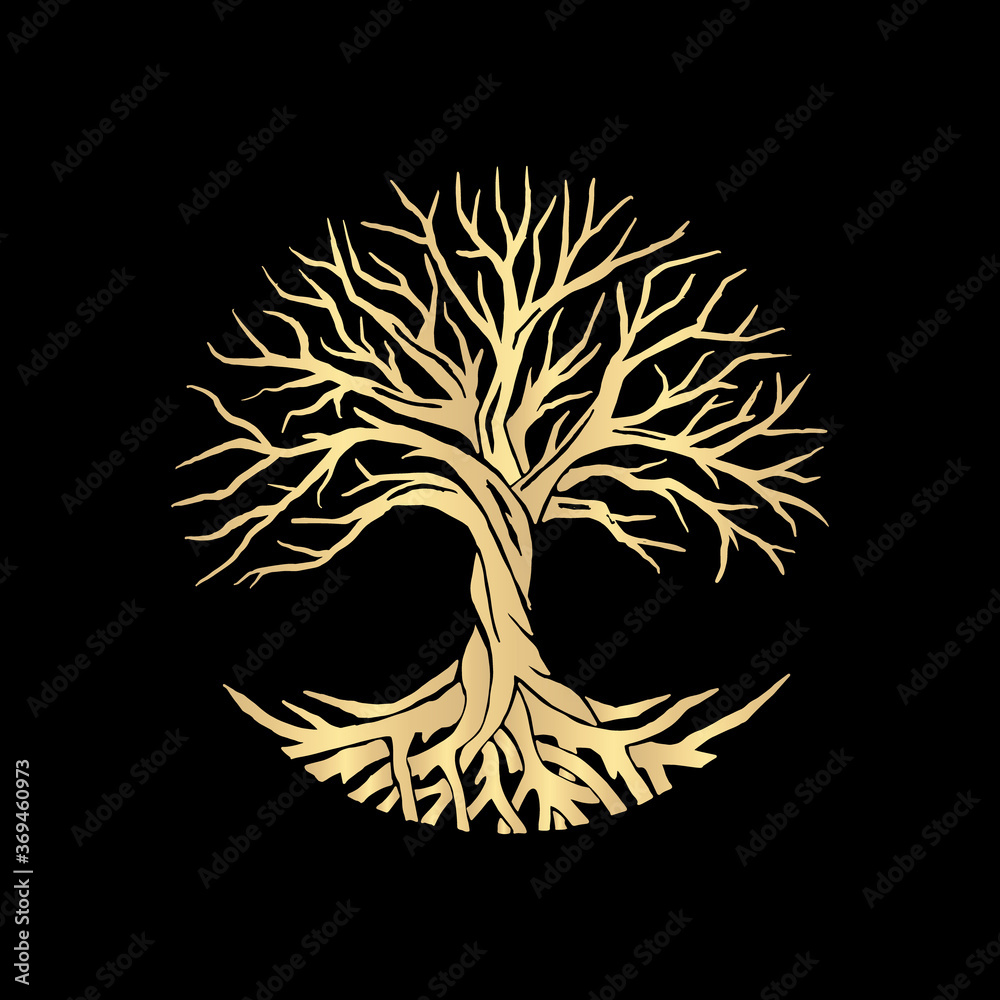 Root or tree, tree of life vector symbol with a circle shape. Beautiful ...