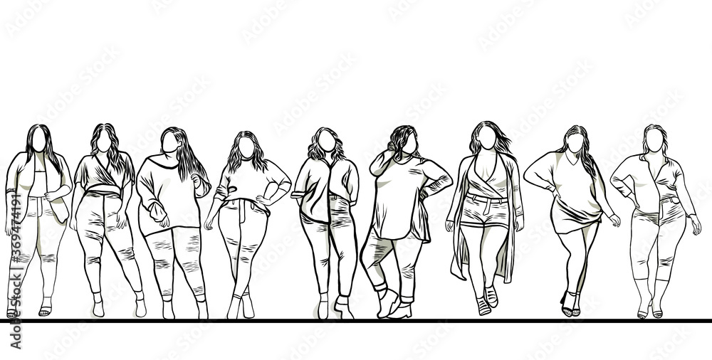 Body positive concept.Woman plus size.Confident obese women on over ...