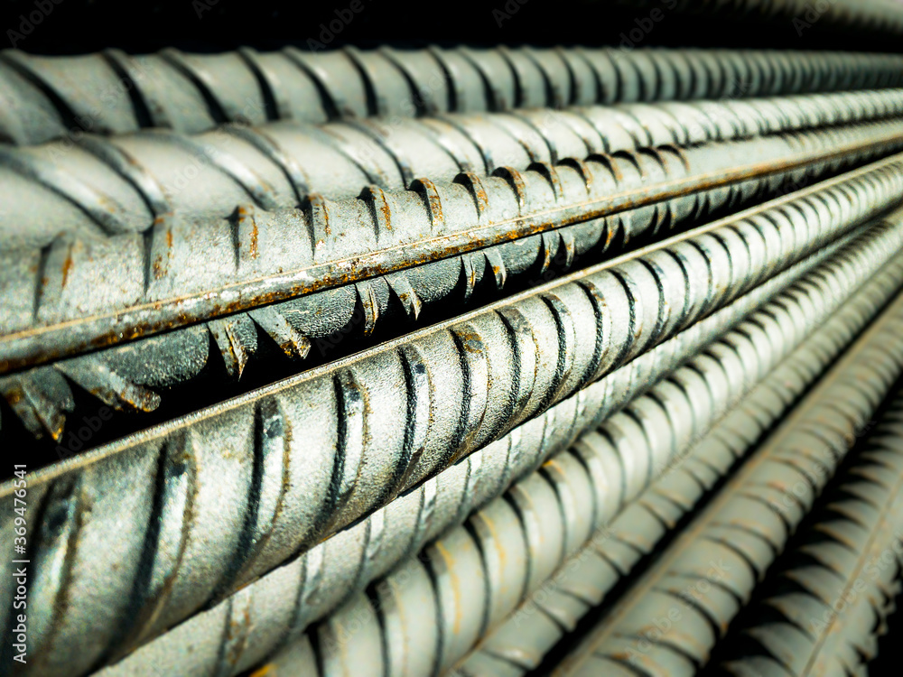 Steel Rebars for reinforced concrete. Closeup of Steel rebars ...