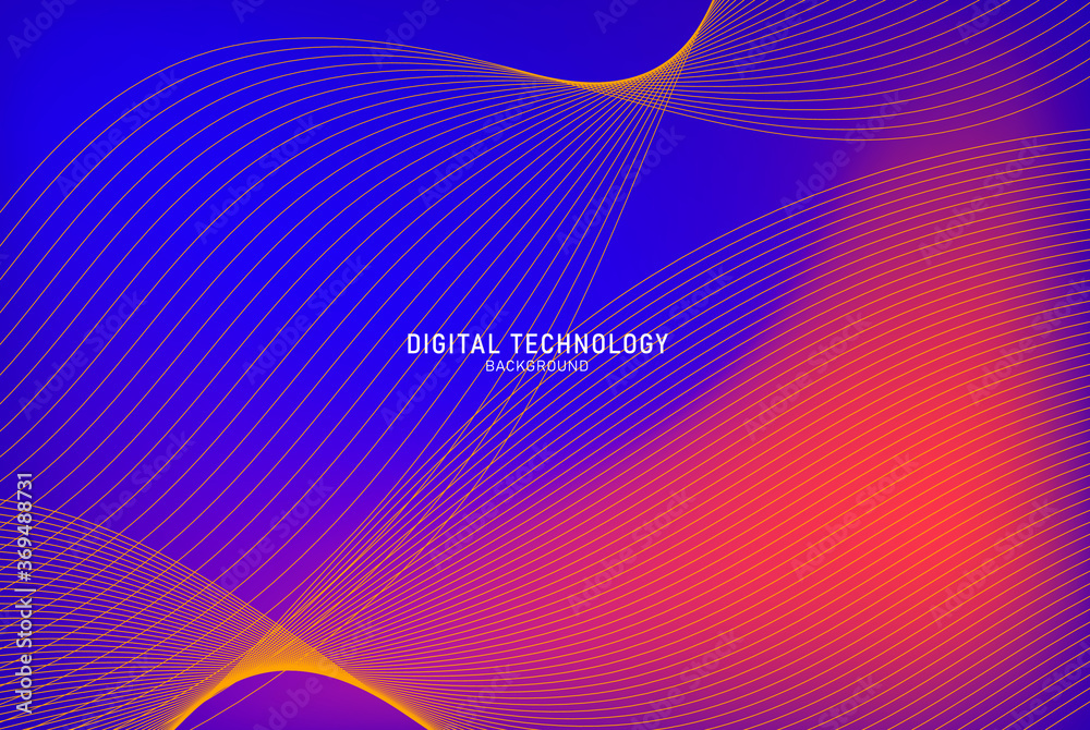 Abstract flowing dot line digital technology, smooth particle wave, big ...