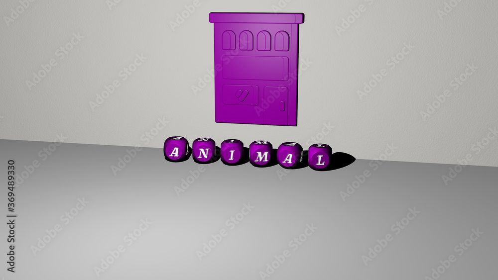 3D illustration of animal graphics and text made by metallic dice ...