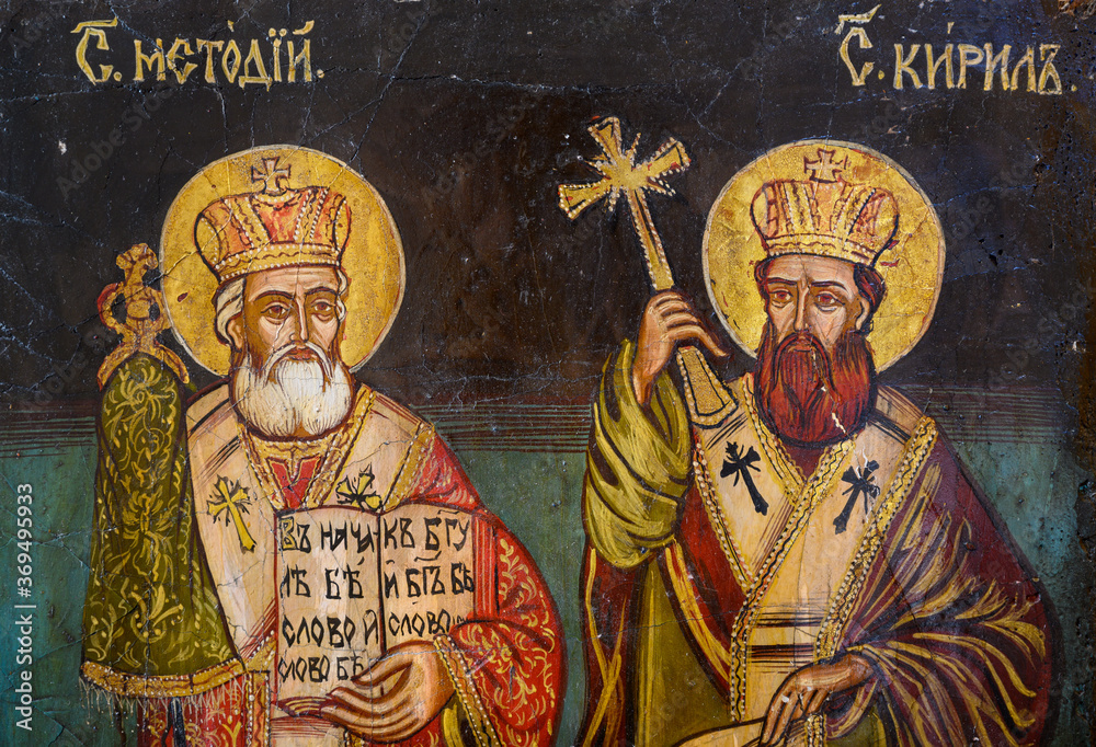 Bratislava, Slovakia, 2020/6/25. Byzantine icon of Saints Cyril and ...