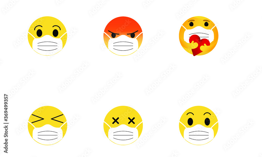 Emoticons wearing protective face masks different expressions laugh ...