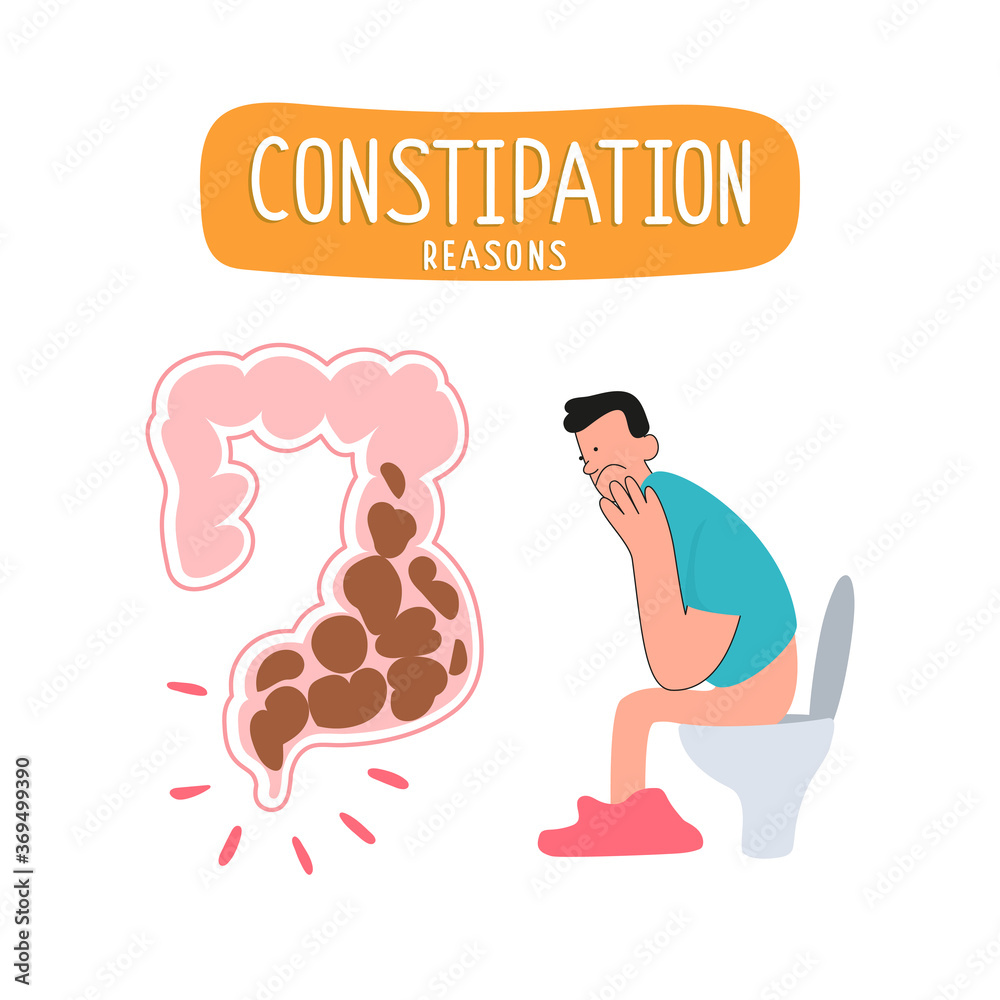 A man on the toilet is experiencing problems with defecation ...